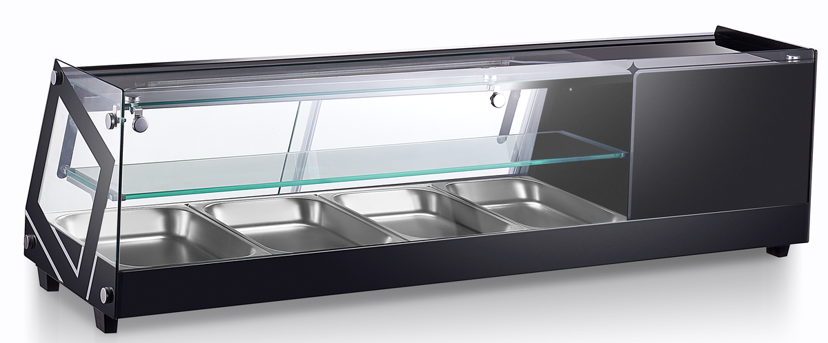 COLD FOOD BAR - 4x GN1/2 WITH EXTRA GLASS SHELF - SQUARE GLASS BLACK ...